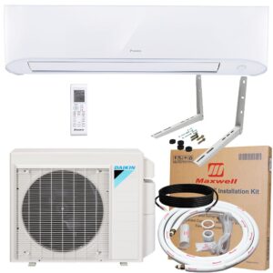 daikin 12,000 btu 18 seer2 entra series ductless mini split heat pump system w/maxwell 16’ installation kit and wall mounting bracket (230v)