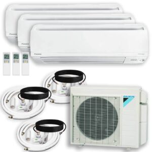 daikin (3 zone) 3mxs multi-zone air conditioner heat pump system with maxwell 15 ft. installation kit + wall bracket (9000 + 9000 + 9000 btu)