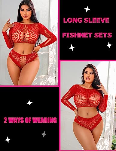 Avidlove Womens Sexy Fishnet Lingerie Sets Two Pcs Lingerie Set Fishnet Outfit Red