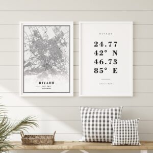 Dear Mapper Riyadh Saudi Arabia View Abstract Road Modern Map Art Minimalist Painting Black and White Canvas Line Art Print Poster Art Print Poster Home Decor (Set of 3 Unframed) (12x16inch)