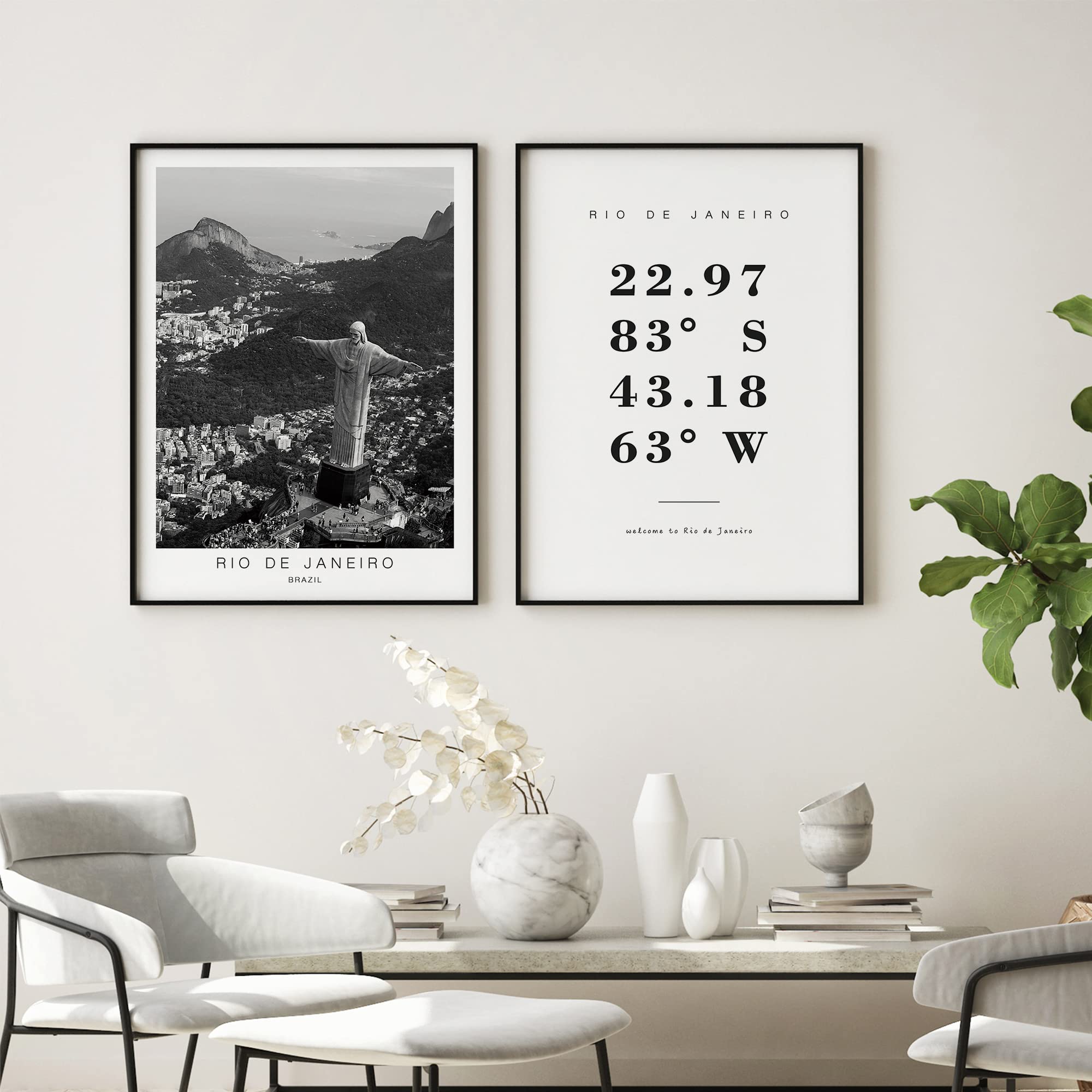 Dear Mapper Rio de Janeiro Brazil View Abstract Road Modern Map Art Minimalist Painting Black and White Canvas Line Art Print Poster Art Print Poster Home Decor (Set of 3 Unframed) (12x16inch)