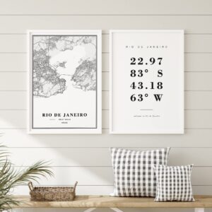 Dear Mapper Rio de Janeiro Brazil View Abstract Road Modern Map Art Minimalist Painting Black and White Canvas Line Art Print Poster Art Print Poster Home Decor (Set of 3 Unframed) (12x16inch)