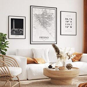 dear mapper fresno united states view abstract road modern map art minimalist painting black and white canvas line art print poster art line paintings home decor (set of 3 unframed) (12x16inch)