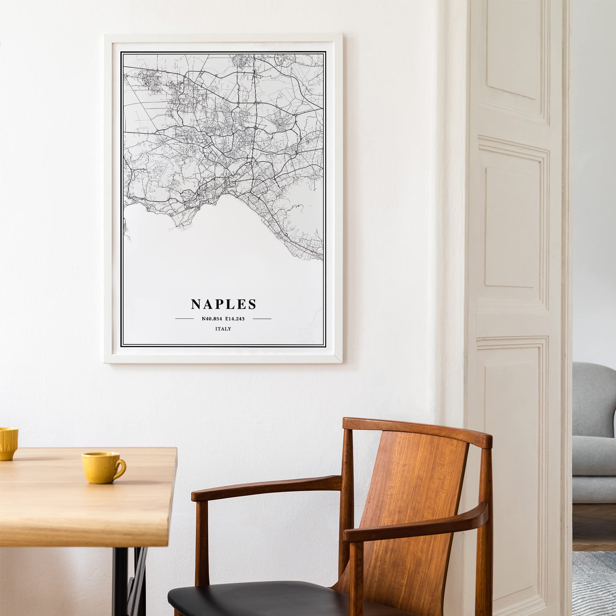 Dear Mapper Naples Italy View Abstract Road Modern Map Art Minimalist Painting Black and White Canvas Line Art Print Poster Art Print Poster Home Decor (Set of 3 Unframed) (12x16inch)