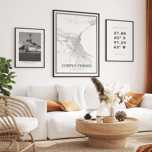 Dear Mapper Corpus Christi United States View Abstract Road Modern Map Art Minimalist Painting Black and White Canvas Line Art Print Poster Art Line Paintings Home Decor (Set of 3 Unframed)