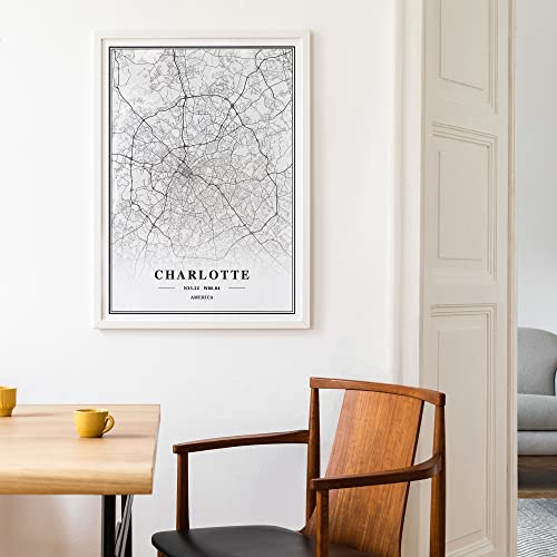 Dear Mapper Charlotte United States View Abstract Road Modern Map Art Minimalist Painting Black and White Canvas Line Art Print Poster Art Print Poster Home Decor (Set of 3 Unframed) (16x24inch)