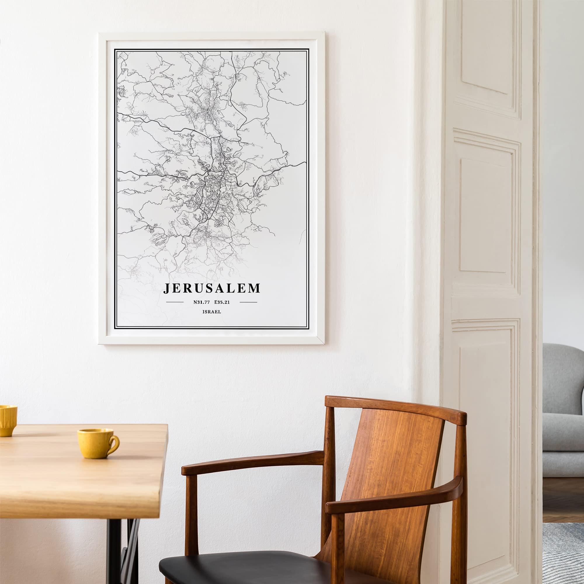 Dear Mapper Jerusalem View Abstract Road Modern Map Art Minimalist Painting Black and White Canvas Line Art Print Poster Art Print Poster Home Decor (Set of 3 Unframed) (16x24inch)