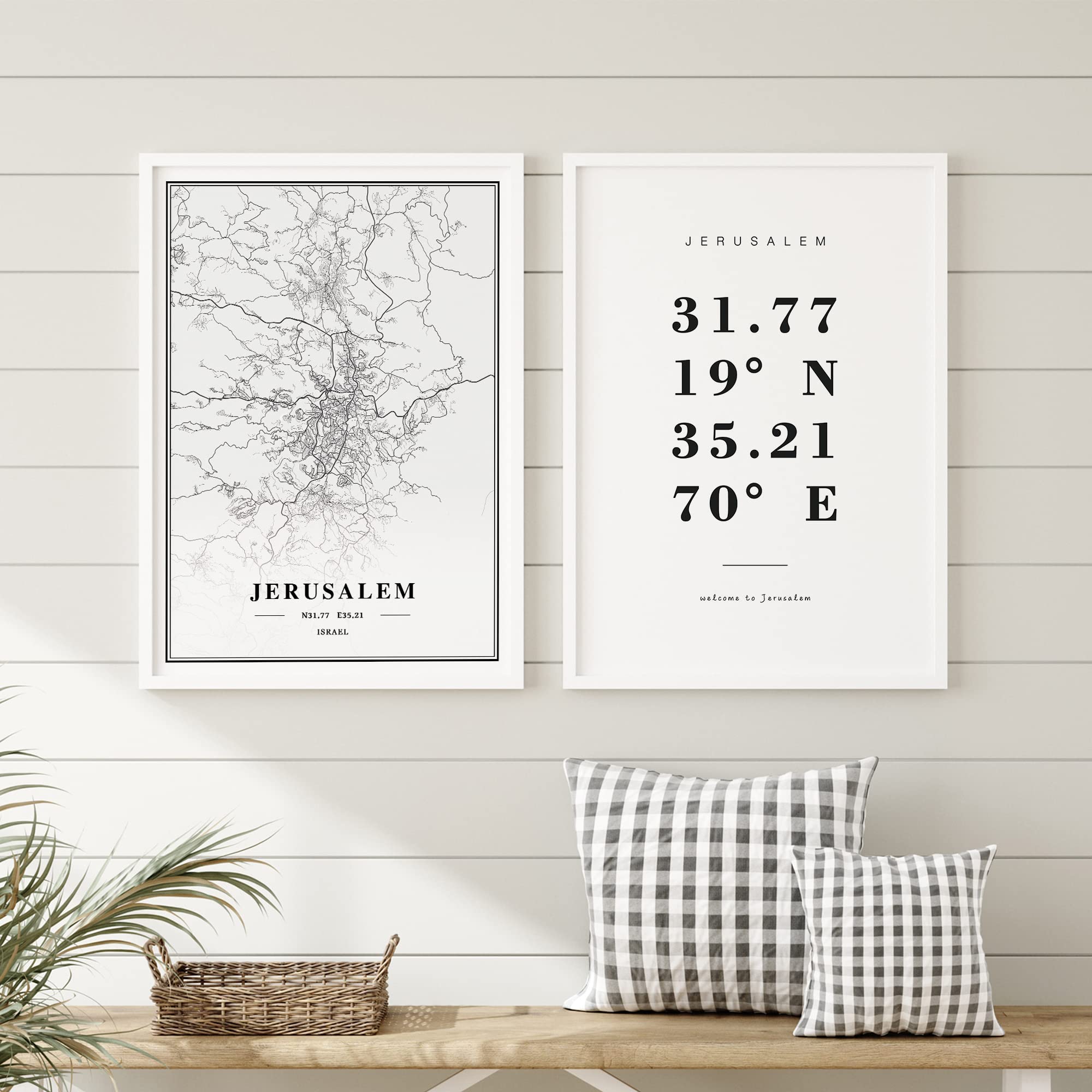 Dear Mapper Jerusalem View Abstract Road Modern Map Art Minimalist Painting Black and White Canvas Line Art Print Poster Art Print Poster Home Decor (Set of 3 Unframed) (16x24inch)