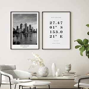 Dear Mapper Brisbane Australia View Abstract Road Modern Map Art Minimalist Painting Black and White Canvas Line Art Print Poster Art Print Poster Home Decor (Set of 3 Unframed) (16x20inch)