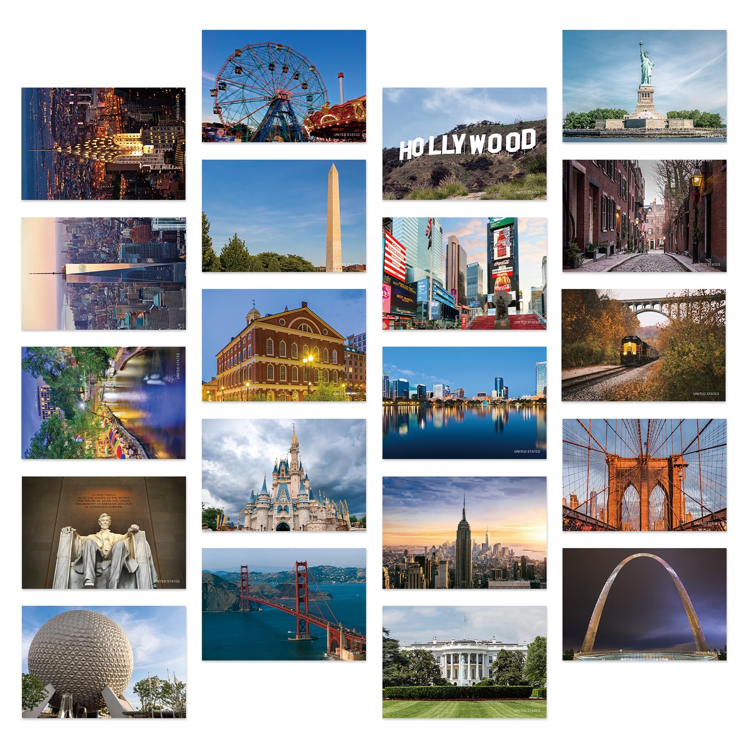 Dear Mapper United States City Landscape Postcards Pack 20pc/Set Postcards From Around The World Greeting Cards for Business World Travel Postcard for Mailing Decor Gift