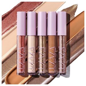 luxaza neutral brown liquid eyeshadow set, 5pcs - long lasting, highly pigmented, quick-drying sparkling eye shadow makeup, multi-use, travel friendly