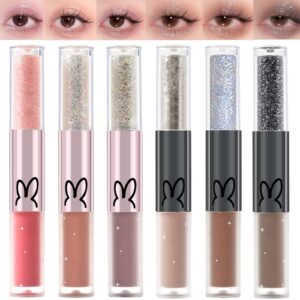 erinde [6pcs liquid glitter matte eyeshadow, liquid glitter eyeliner and matte cream eyeshadow 2 in 1, quick drying, easy to apply, long lasting korean shimmer matte eyeshadow christmas eye makeup