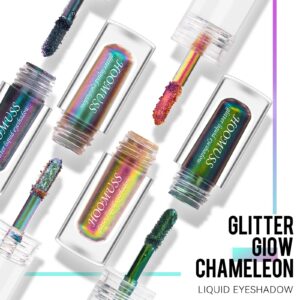 HOOMUSS Glitter Liquid Eyeshadow, 3Colors Chameleon Liquid Metallic Eyeshadows Holographic Glitter Multichrome Eye Makeup Set, Long Lasting Wearing, Highly Pigment, Quick-Drying (#1+6+7)