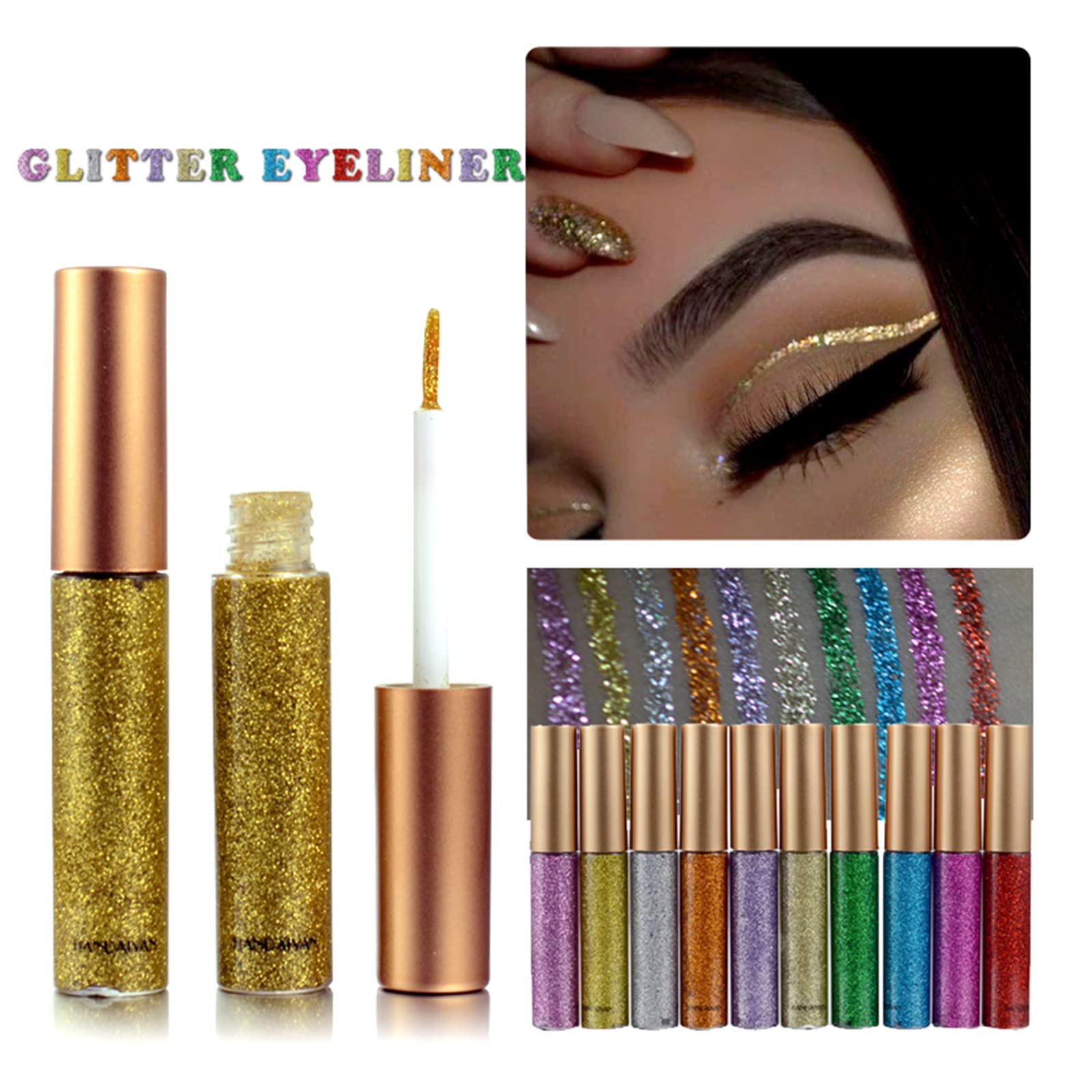 Quxunzzz Liquid Glitter Eyeshadow,Liquid Glitter Eyeliner Metallic Glitter Shimmer Eye Looks Waterproof Long Lasting Quick-Drying Sparkling Eye Shadow (05)