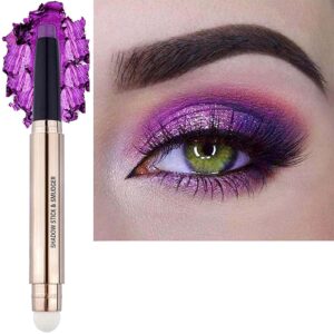 saubzean purple eyeshadow stick makeup, highlighter matte cream eye shadow pencil, waterproof hypoallergenic long lasting crayon, glitter primer palette shimmer eyeliner pen wiht soft brush