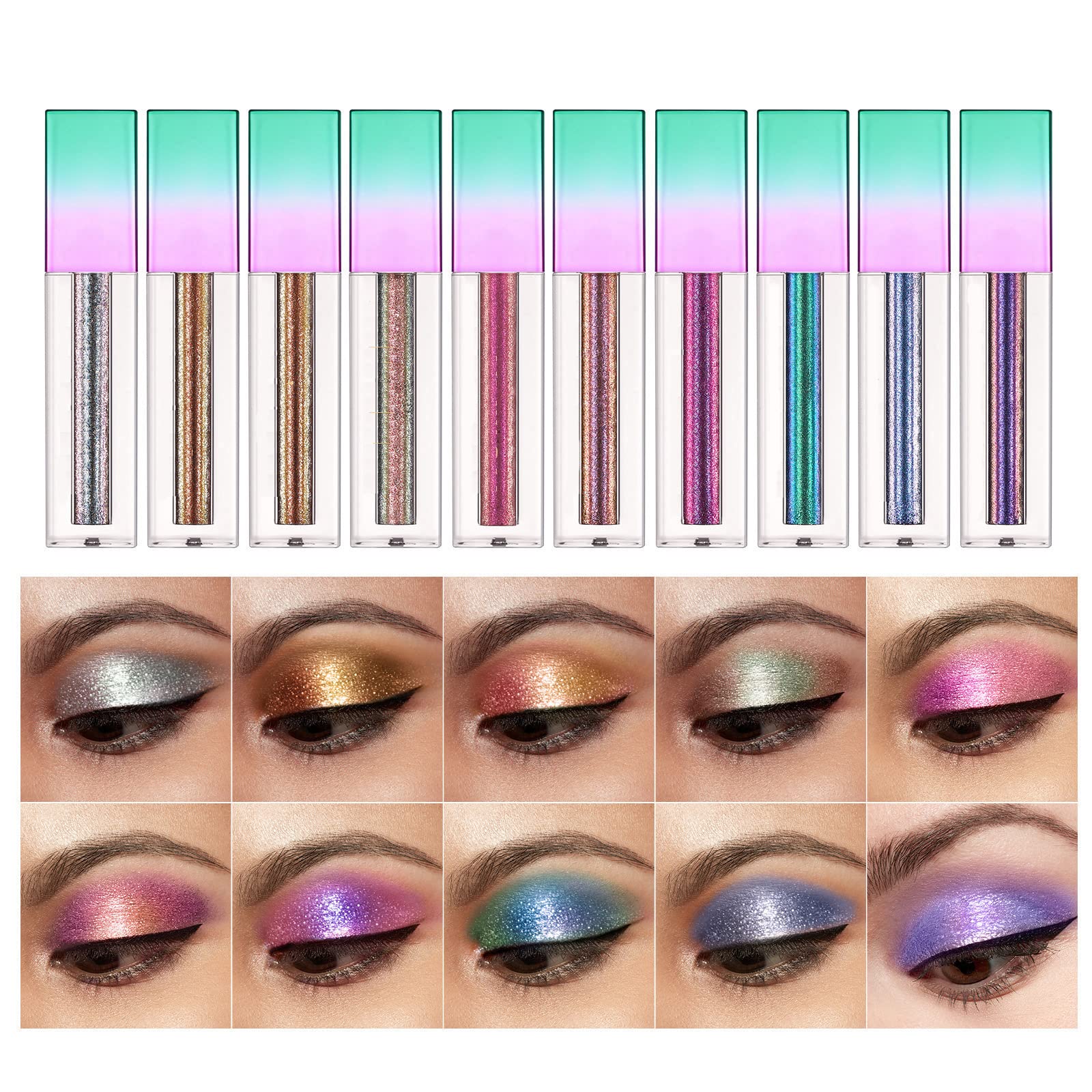 ABELYN 10 Colors Glitter Liquid Eyeshadow Makeup Set Long Lasting Highly Pigmented Liquid Eye Shadow Shimmer Metallic Shining Sparkly Eyeshadow Cosmetics