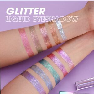 ABELYN 10 Colors Glitter Liquid Eyeshadow Makeup Set Long Lasting Highly Pigmented Liquid Eye Shadow Shimmer Metallic Shining Sparkly Eyeshadow Cosmetics