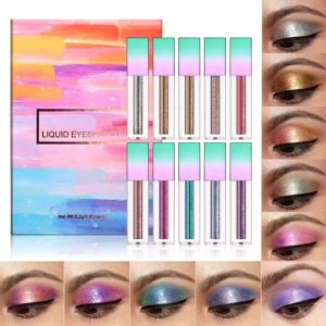 ABELYN 10 Colors Glitter Liquid Eyeshadow Makeup Set Long Lasting Highly Pigmented Liquid Eye Shadow Shimmer Metallic Shining Sparkly Eyeshadow Cosmetics