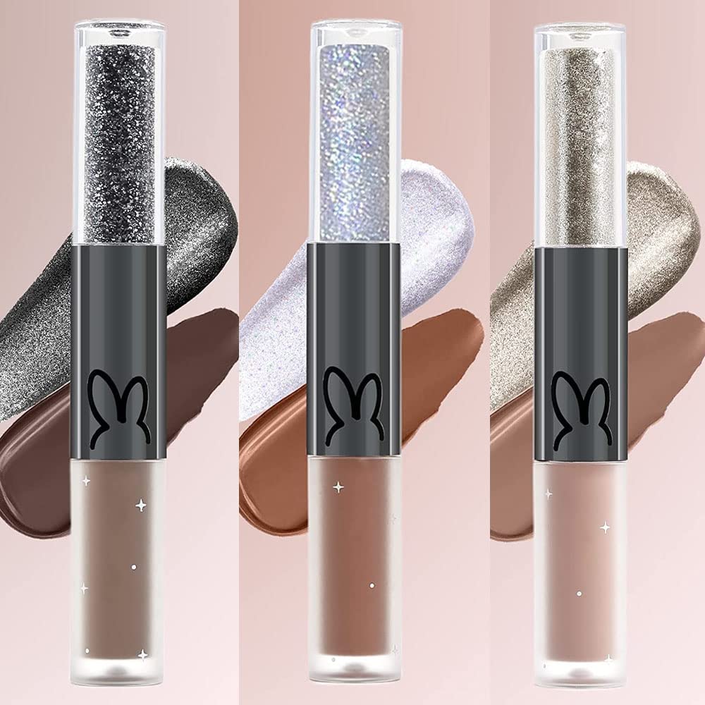 6 Colors Liquid Glitter Eyeshadow Sparkle Eye Makeup Sticks Set.Quick Drying & Easy to Apply.Brown#