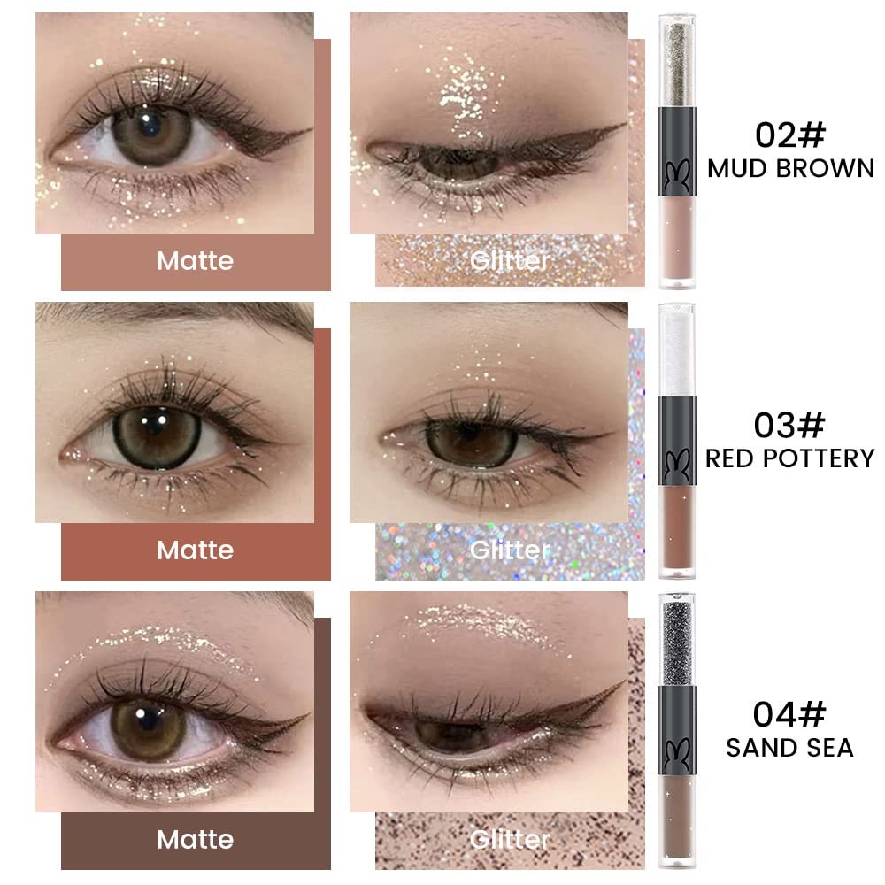 6 Colors Liquid Glitter Eyeshadow Sparkle Eye Makeup Sticks Set.Quick Drying & Easy to Apply.Brown#