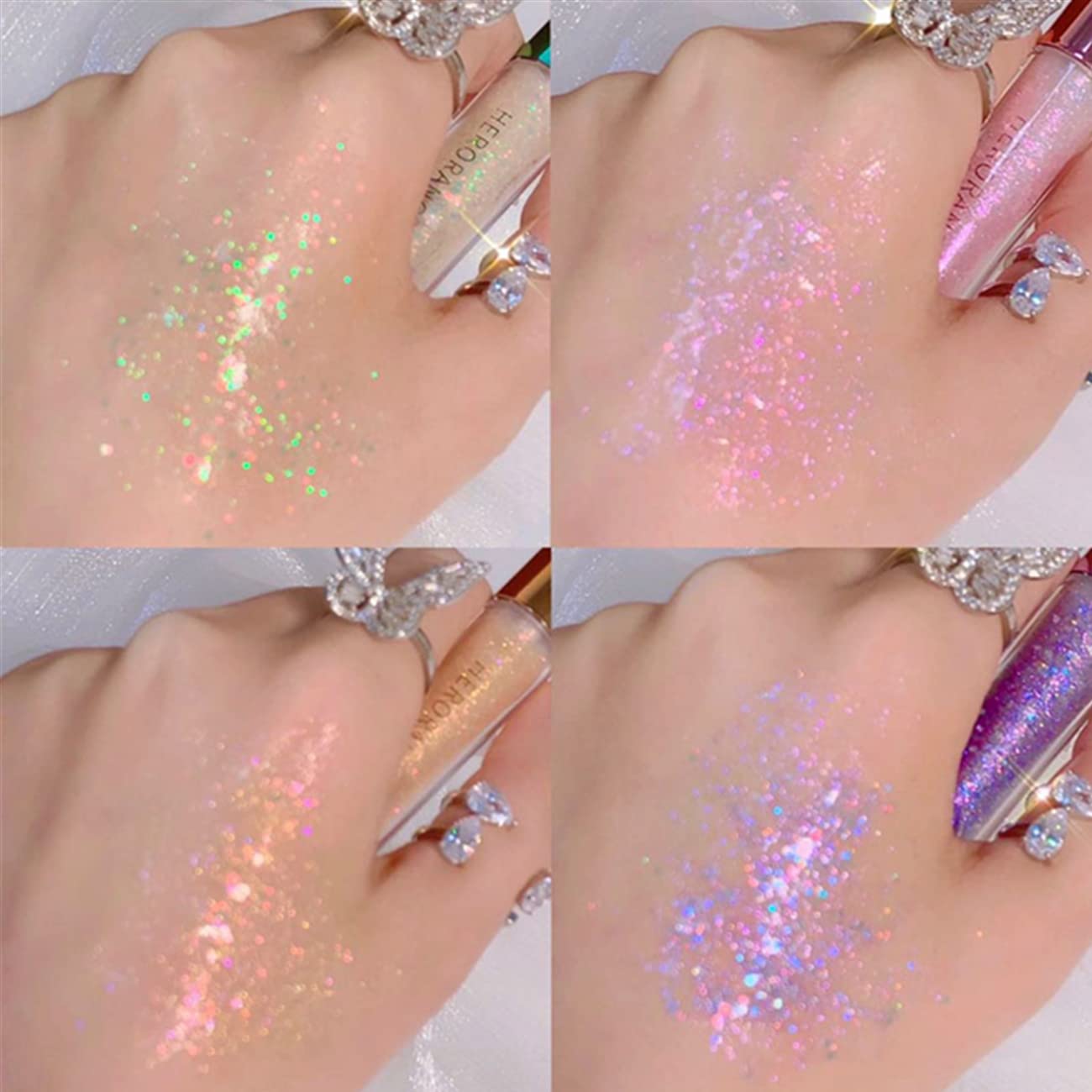 KWOLYKIM Liquid Glitter Eyeshadow, Long Lasting, Quick Drying, Easy to Apply, Loose Bling Glitter Diamond Pigmented Glue for Eye Crystals Makeup (Sparkling Pink Purple Sequins)