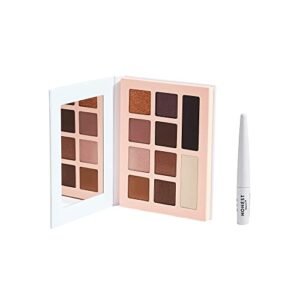 honest beauty longlasting vegan liquid eyeliner + talc-free eyeshadow pallette with 10 shades bundle | dermatologist tested + cruelty free | 0.58 fl oz, 0.67 oz