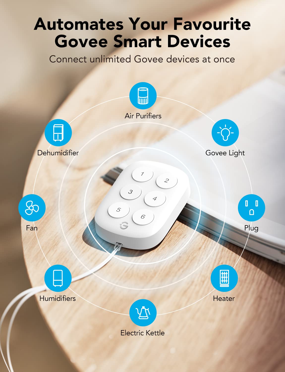 GoveeLife Wireless Mini Smart 6 Button Sensor, Group Control Multiple Devices, Versatile Control Button, Battery Powered, Supports Most Govee Smart Products