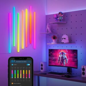 Govee Glide RGBIC Wall Lights, Music Wall Lights Works with Alexa and Google Assistant, Smart LED Light Bars for Bedroom, Living Room, Gaming Room, Party, Music Sync, 7 Panels Set (2 Sections/Panel)