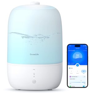 goveelife smart humidifiers for bedroom, 3l top fill cool mist humidifiers with essential oil diffuser, humidity control, wifi air humidifier with night light, for baby, plants, home, work with alexa