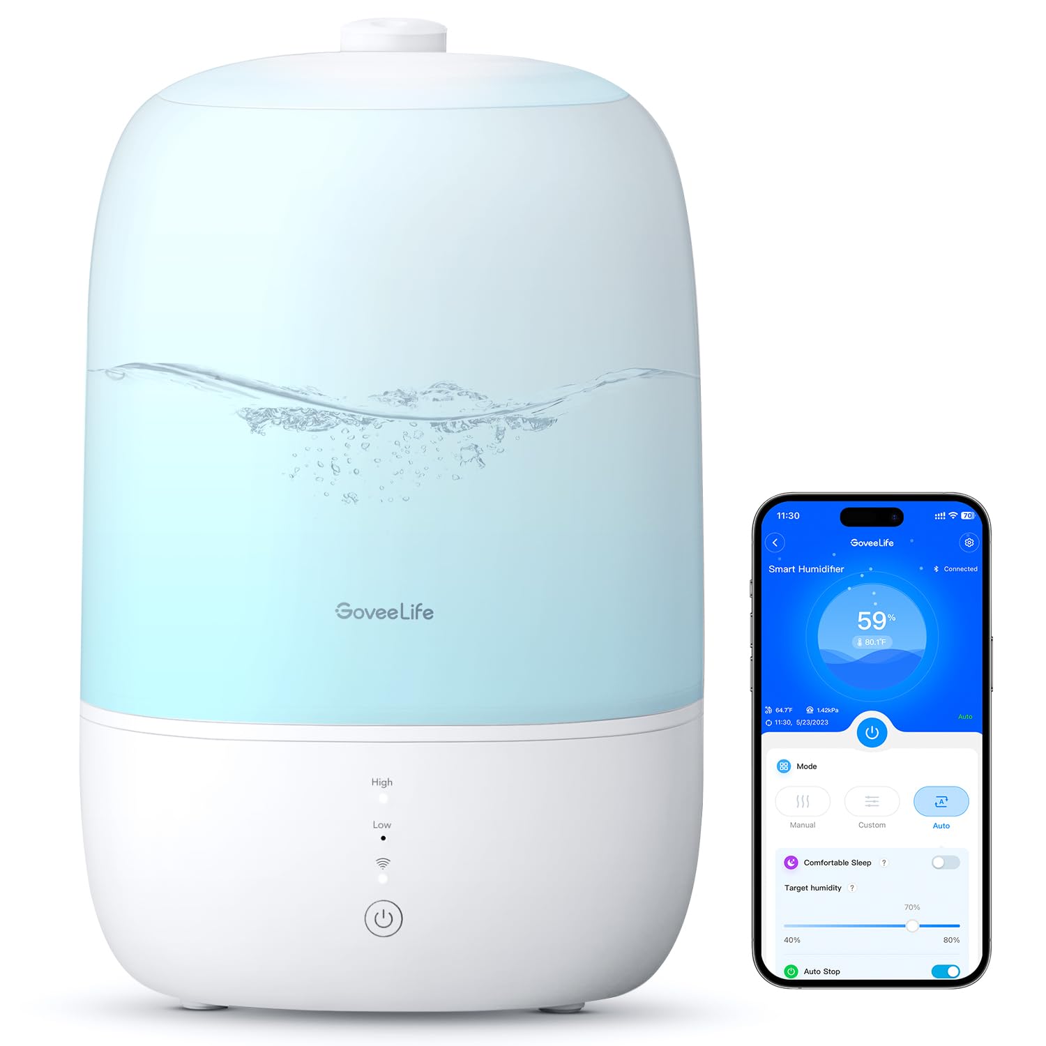 GoveeLife Smart Humidifiers for Bedroom, 3L Top Fill Cool Mist Humidifiers with Essential Oil Diffuser, Humidity Control, WiFi Air Humidifier with Night Light, for Baby, Plants, Home, Work with Alexa