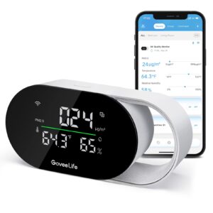 goveelife smart air quality monitor with pm2.5, wifi, temperature & humidity sensors, led display, 2s refresh, 2-year data storage, for home & office