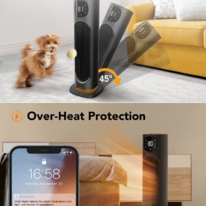 Govee Smart Space Heater for Indoor Use, 1500W Ceramic Tower Heater with Thermostat APP&Voice Control, Quiet Portable Electric Heater with RGB Night Light for Large Rooms, Bedroom, Office