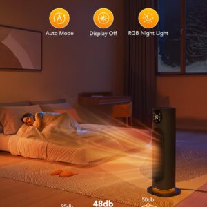 Govee Smart Space Heater for Indoor Use, 1500W Ceramic Tower Heater with Thermostat APP&Voice Control, Quiet Portable Electric Heater with RGB Night Light for Large Rooms, Bedroom, Office