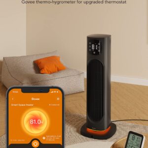 Govee Smart Space Heater for Indoor Use, 1500W Ceramic Tower Heater with Thermostat APP&Voice Control, Quiet Portable Electric Heater with RGB Night Light for Large Rooms, Bedroom, Office