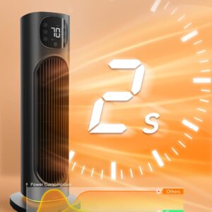 Govee Smart Space Heater for Indoor Use, 1500W Ceramic Tower Heater with Thermostat APP&Voice Control, Quiet Portable Electric Heater with RGB Night Light for Large Rooms, Bedroom, Office