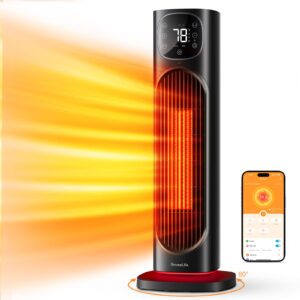 goveelife 24" space heater, 80° oscillating smart electric heater with thermostat, wifi app & voice control, 4 mode, 24h timer, night light, 1500w tower ceramic heater for indoor use, large room