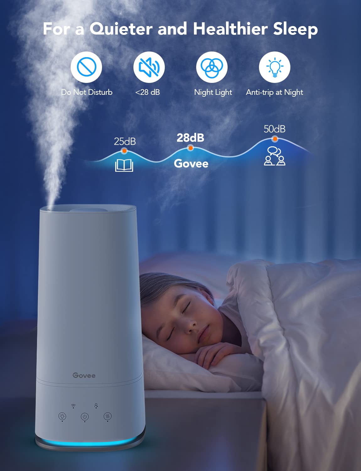 Govee 4L Smart Humidifiers for Bedroom with Hygrometer Thermometer, WiFi Voice & Remote Control, Top Fill Cool Mist Humidifiers for Baby and Plants, Essential Oils Diffuser, Lasts up to 36 Hours