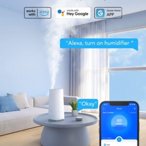 Govee 4L Smart Humidifiers for Bedroom with Hygrometer Thermometer, WiFi Voice & Remote Control, Top Fill Cool Mist Humidifiers for Baby and Plants, Essential Oils Diffuser, Lasts up to 36 Hours