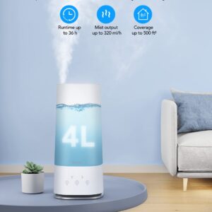 Govee 4L Smart Humidifiers for Bedroom with Hygrometer Thermometer, WiFi Voice & Remote Control, Top Fill Cool Mist Humidifiers for Baby and Plants, Essential Oils Diffuser, Lasts up to 36 Hours