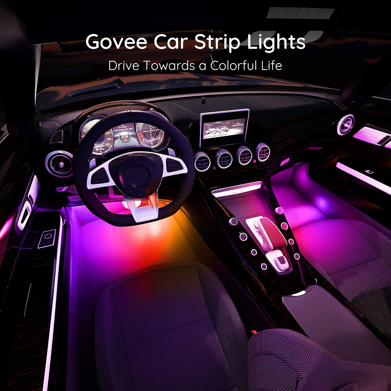 Govee Interior RGBIC Car Lights with Smart App Control, Music Sync Mode, DIY Mode and Multiple Scene Options, 2 Lines Design LED Lights for Cars, Trucks, SUVs