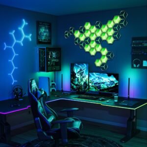 Govee Glide Hexagon Light Panels Ultra, 3D Wall Lights with DIY Program, RGBIC LED Gaming Lights for Wall, LED Lights for Gaming Setup with 129 Lamp Beads, Works with Alexa, 10 Pack, Meteor Gray