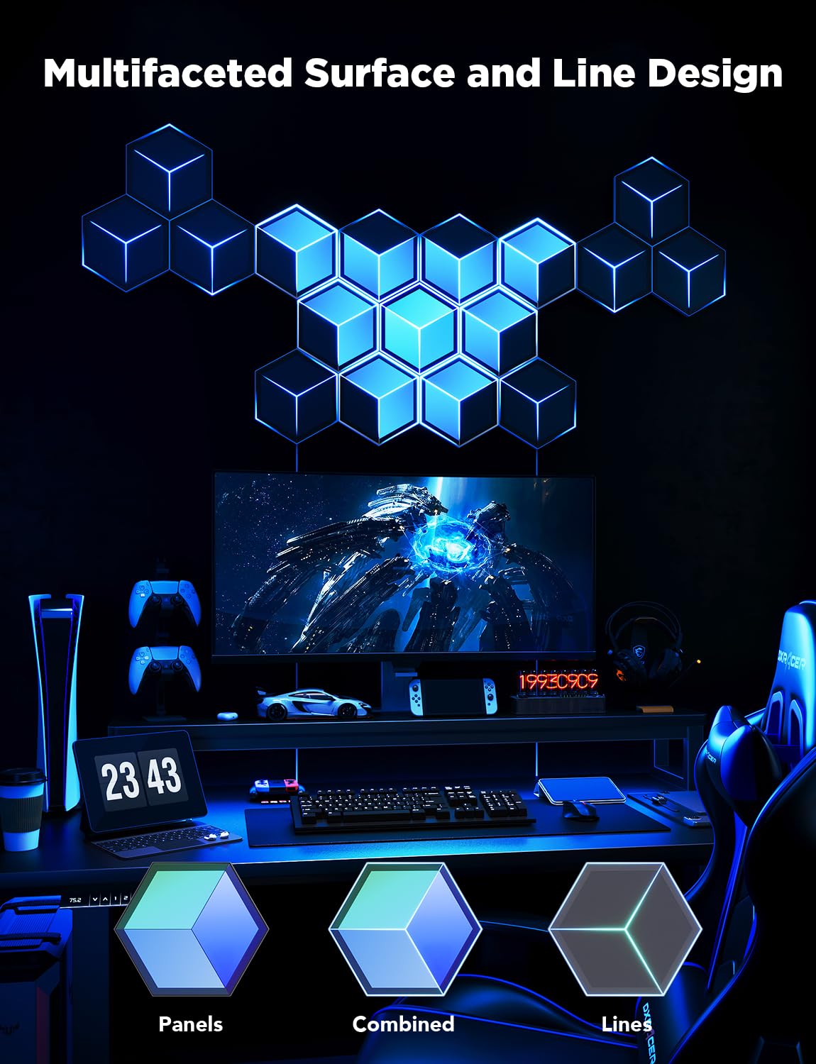 Govee Glide Hexagon Light Panels Ultra, 3D Wall Lights with DIY Program, RGBIC LED Gaming Lights for Wall, LED Lights for Gaming Setup with 129 Lamp Beads, Works with Alexa, 10 Pack, Meteor Gray