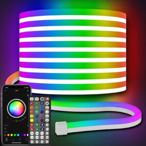 led neon rope lights 32.8ft,control with app/remote,flexible led rope lights,multiple modes,ip65 outdoor rgb neon lights waterproof,music sync gaming led neon strip lights for bedroom indoor led light