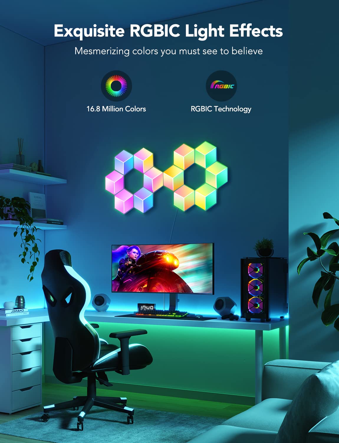 Govee Glide Hexa Pro Light Panels, RGBIC 3D Hexagon Wall Lights, Wi-Fi LED Creation Light with Music Sync, Works with Alexa Google Assistant for Living Room, Bedroom, Gaming Rooms, 10 Pack