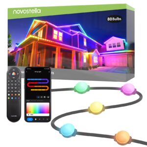 novostella permanent outdoor lights, smart rainbowcolor rgb ic light, 100ft (50x2) with 80 led eaves lights ip65 waterproof for holidays, christmas, daily lighting, wifi app voice control