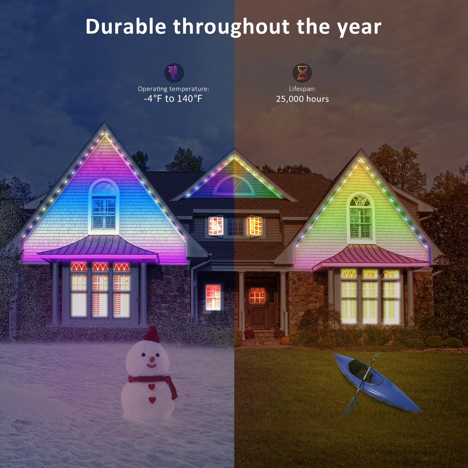 NOVOSTELLA Permanent Outdoor Lights, Smart RainbowColor RGB IC Light, 100ft (50x2) with 80 LED Eaves Lights IP65 Waterproof for Holidays, Christmas, Daily Lighting, WiFi APP Voice Control