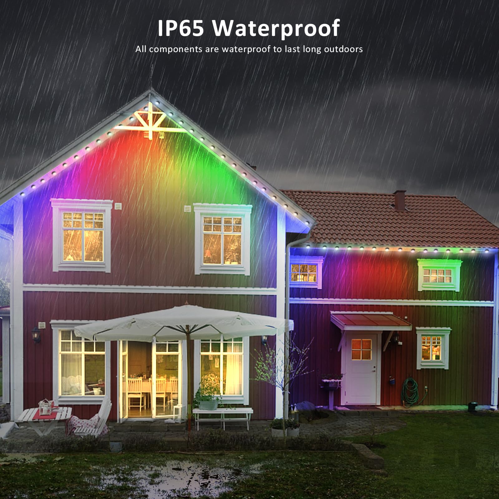 NOVOSTELLA Permanent Outdoor Lights, Smart RainbowColor RGB IC Light, 100ft (50x2) with 80 LED Eaves Lights IP65 Waterproof for Holidays, Christmas, Daily Lighting, WiFi APP Voice Control