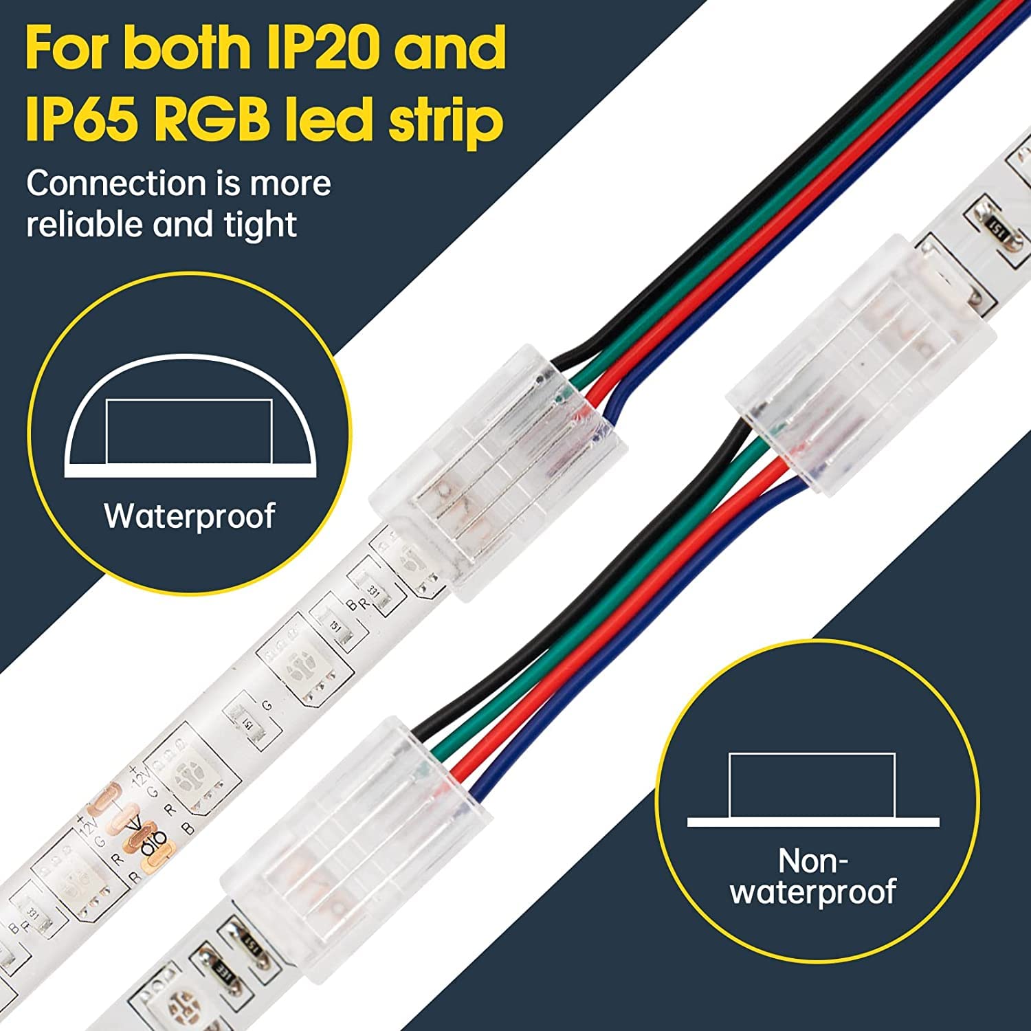 GXILEE 4 pin LED Connectors,10 Pack Solderless Track Lighting Connectors, Transparent 4 Pin LED Lights Connector for 10mm Wide 2835 5050 RGB Strip, includes 16.4ft 22 Gauge LED Extension Cable