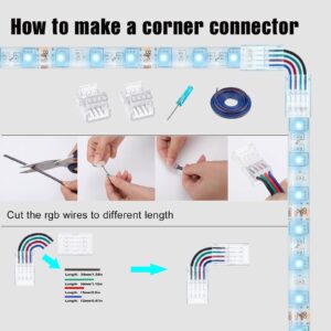 GXILEE 4 pin LED Connectors,10 Pack Solderless Track Lighting Connectors, Transparent 4 Pin LED Lights Connector for 10mm Wide 2835 5050 RGB Strip, includes 16.4ft 22 Gauge LED Extension Cable