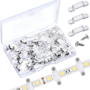 qunclay 100 pieces led light hangers led light clips strip led light holder clear tape clamp outdoor light fixed clips with 200 pieces screws for 12 mm wide ip67/68 strip lights